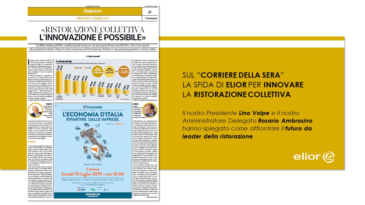 Sul 'Corriere della Sera' la sfida di Elior per innovare la ...